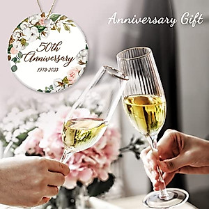 Kokaaee 50th Year Anniversary Ornament Wedding Marriage 50 Years Anniversary Valentines Day Gifts Ideas Hanging Ceramic Decorations for Her Him Parents Couple Husband Wife Present