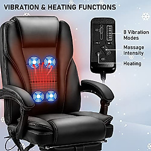 NOBLEMOOD Heated Massage Office Chair Ergonomic Big and Tall Reclining Computer Chair Swivel Executive Desk Chairs with Footrest and Lumbar Pillow (Black)