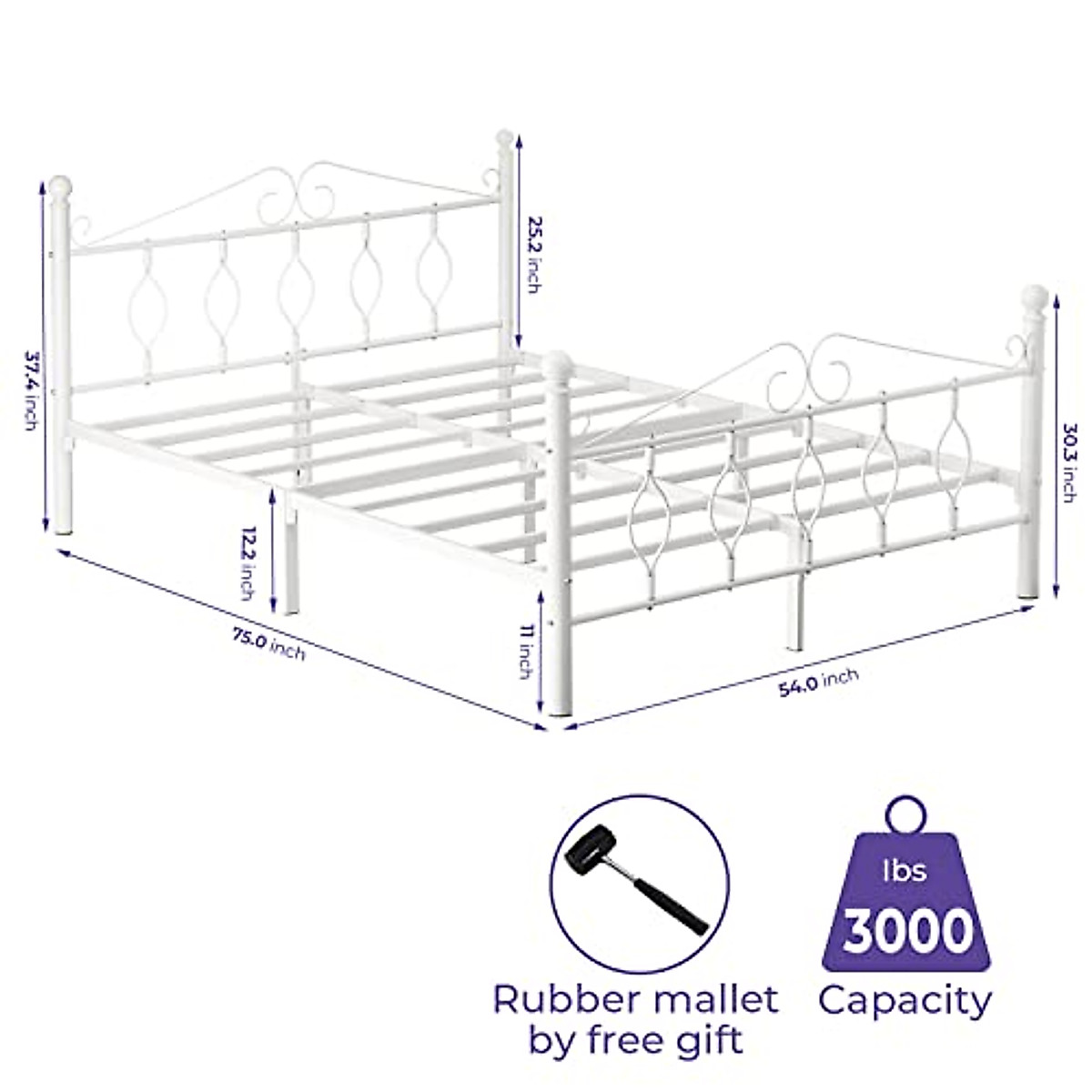 GreenForest Full Size Bed Frame with Headboard Heavy Duty Metal Platform Bed Frame with Underbed Storage No Box Spring Needed Mattress Foundation, White