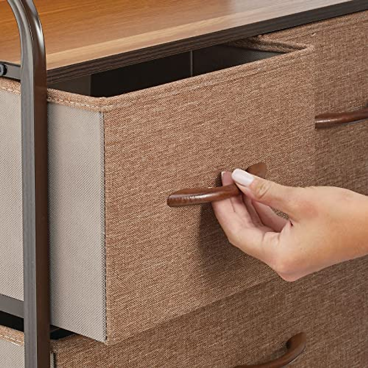 mDesign 30.9" High Steel Frame/Wood Top Storage Dresser Furniture Unit with 4 Removable Fabric Drawers - Bureau Organizer for Bedroom, Living Room, or Closet - Coffee/Espresso Brown