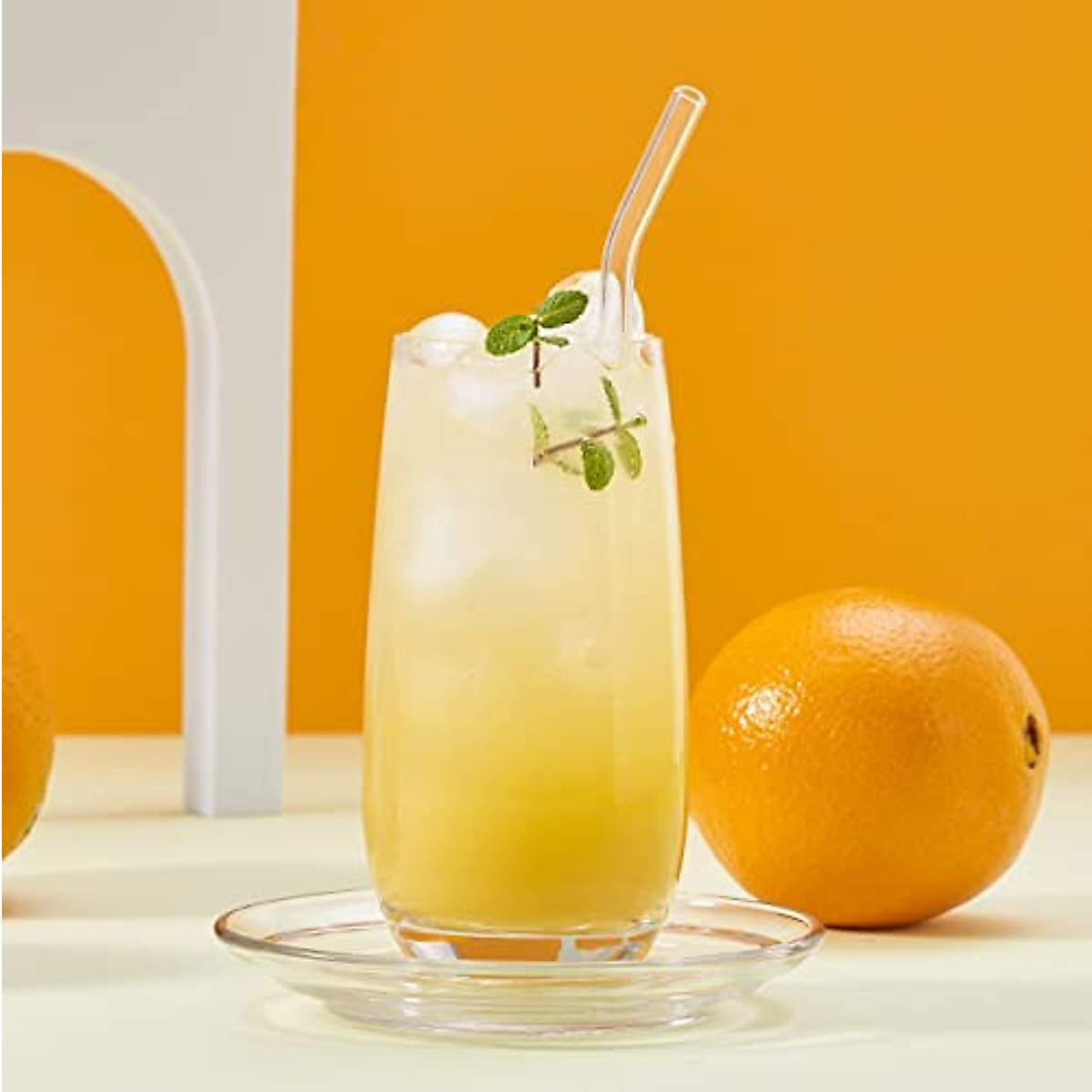 Piteno® 16-Pack Reusable Glass Straws, Clear Glass Drinking Straws, Perfect for Smoothies, Milkshakes, Juice, Tea, Set of 6 Straight and 6 Bent with 4 Cleaning Brushes (Size 8.5''x10MM)