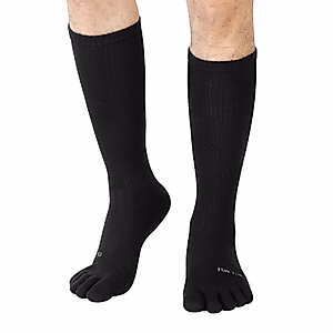 FUN TOES Men Crew Toe Socks Athletic Running Socks - Arch Support - Proper Toe Alignment - Breathable Mesh Top - Soft and Stretchy Value 6 Pairs Pack size 6-12 (Black)