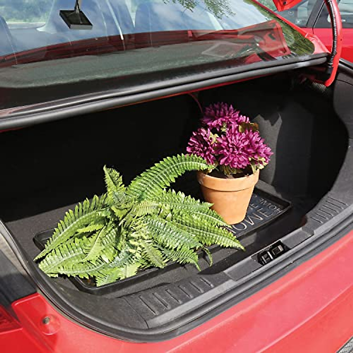 ART & ARTIFACT Rubber Boot Tray Wet Shoe Tray for Entryway Indoor Outdoor Snow Boot Mat Extra Large Shoe Tray 32" x 16", Black, Hello Goodbye