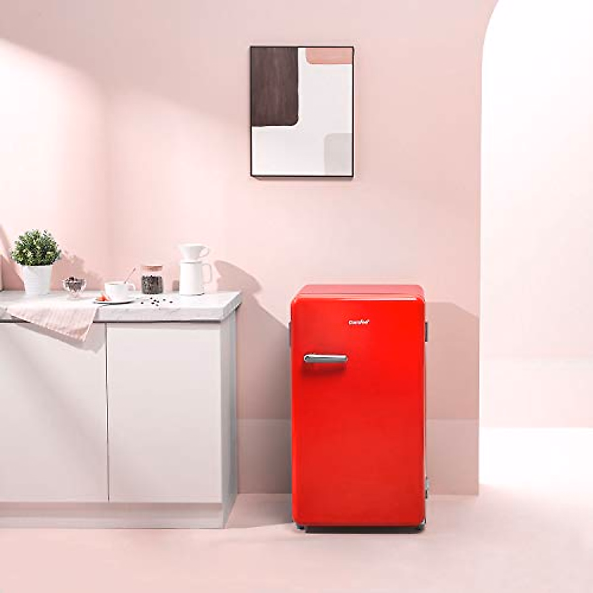 COMFEE' CRR33S3ARD Mini Fridge,3.3 Cubic Feet Solo Series Retro Refrigerator, Small Fridge for Office/Bedroom/Dorm/Garage with Adjustable Legs [Red]
