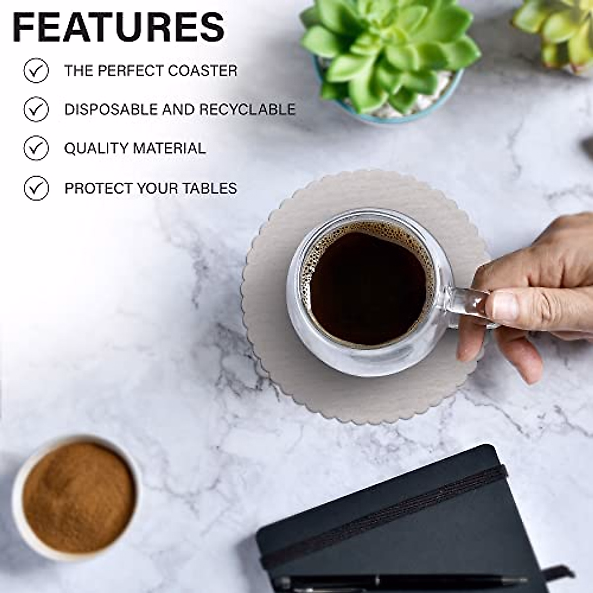 Scalloped Edge 3.25 in Thin Paper Coaster for Protection Against Leaks and Spills by MT Products (200 Pieces)