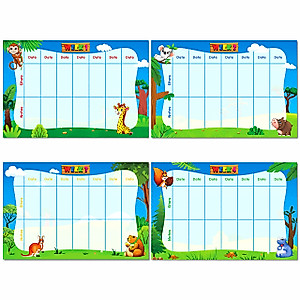 Potty Training Reward Chart, 4 Water/Oil Resistant Weekly Charts, 6 Star-Shaped Diplomas, 600 Laser Shiny Star Stickers, Perfect for Multiple Toddlers’ Motivational Toilet Training (Each 11” X 7”)