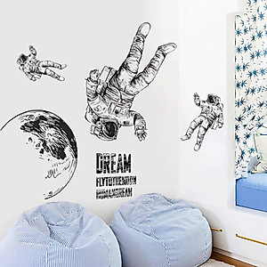 Astronaut Wall Sticker Removable Large Spaceman Wall Decal Nursery Decor Gift for Kids Boy Girl Bedroom Art Home Decoration Mural Interior Design