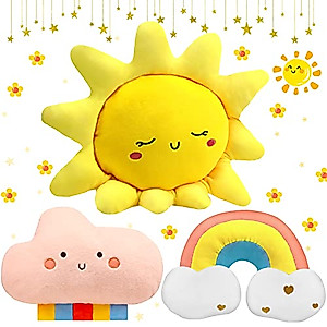 Cloud Rainbow Sun Moon Star Shaped Pillow 3 Pcs Nursery Stuffed Throw Pillows Kids Cute Cushion Children Soft Plush Pillow for Baby Room Kids Reading Nook Decorations Gift (Rainbow, Cloud, Sun)