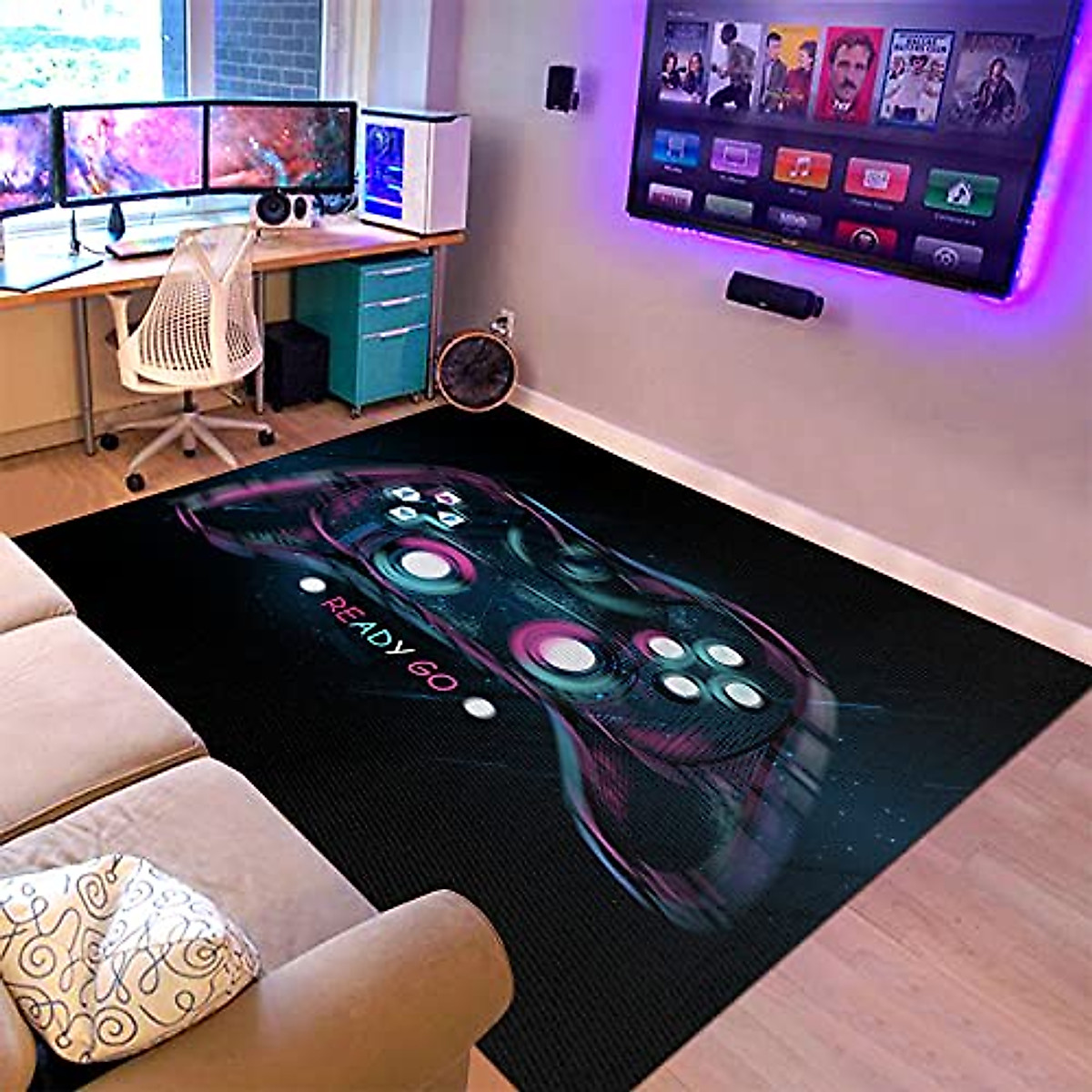 Sunnycitron Gaming Area Rugs Gamer Player Rug for Boys Room Decor Teens 3D Video Game Controller Room Mat Carpet Decor for Bedroom Living Room Playroom Carpet Black Red (59"x39")