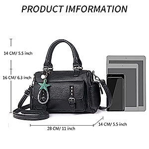 Fashion Satchel Handbags for Women Top Handle Crossbody Bag Casual Leather Shoulder Bag Work Ladies Tote Purse (Black)