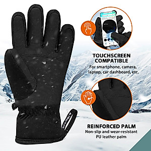 Hikenture Ski Gloves Snow Gloves for Men&Women, 3M Thinsulate Waterproof Snowboard Gloves, Insulated Touchscreen Snowmobile Gloves for Cold Weather, Windproof Warm Skiing Gloves, Black-L