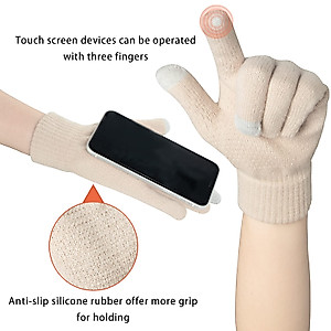 Loritta 3-Pieces Winter Hat Neck Warmer Touchscreen Gloves Set Knit Thick Scarf Beanie Hat Scarves Set Gifts for Women, Beige