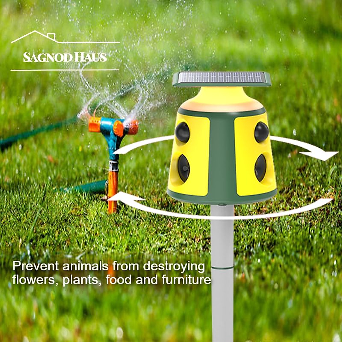 Animal Repellent Outdoor, Multi-frequency automatic operation, 360-degree no dead angle driving, Detection area size adjustment, Ultrasonic alarm sound. for Cat/Birds/Deer/Skunk/Rat/Squirrel.