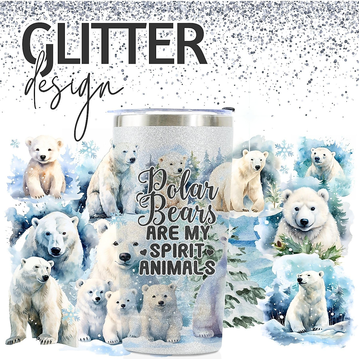 Onebttl Polar Bear Gifts for Women, Polar Bear Coffee Mug for Polar Bear Lovers, Girls, Pola Bears Are My Spirit Animals, Stainless Steel Tumbler 20oz