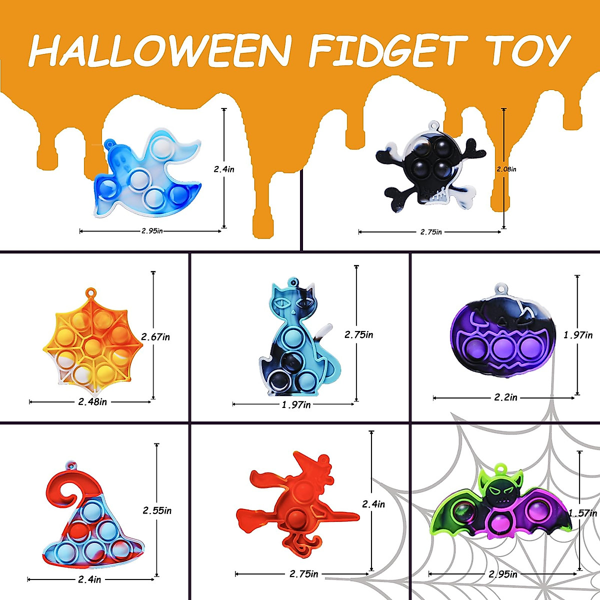 80Pcs Halloween Party Favors for Kids, Halloween Fidgets Toys with Mini Pop Keychain, Halloween Fidget Sensory Pop Toys, Classroom Prizes Box, Treasure Chest Halloween Treat Bags Gifts, Stress Relief