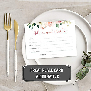 Set of 50 Advice and Wishes Cards - Double Sided Floral Cards, Perfect for the Bride and Groom, Baby Shower, Bridal Shower, Wedding Shower, Graduation Party, Retirement Party, Anniversary