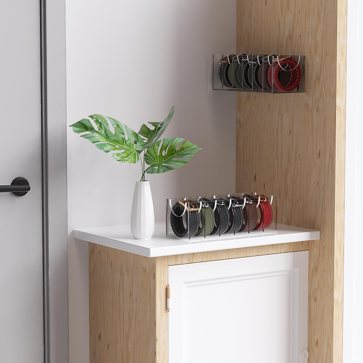 GTI Belt Organizer, Acrylic 6 Compartments Belt Organizer for Closet and Drawer, Display Case for Tie,Bow Tie and Belt,Clear Belt Storage Container Holder for Men Women