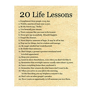 20 Life Lessons - Inspirational Wall Decor, Motivational Modern Typography Wall Art Print Is A Quotes Photo For Living Room Decor, Office Decor, Home Decor, or Room Decor Aesthetic, Unframed - 11x14