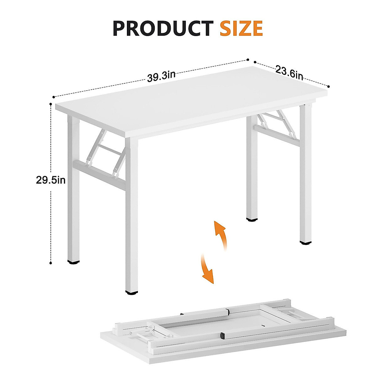 DlandHome Computer Desk Folding Table 39.4 inches Writing Desk for Small Space Folding Desk Laptop Desk No Assembly Required White&White