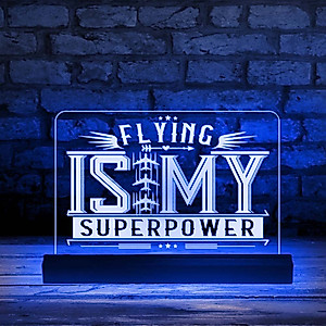 The Geeky Days Flying is My Superpower Optical Illusion Light LED Lamp Aircraft Pilot Custom Desktop Night Lamp with Color Changing USB 3D Beside Lamp Aviator Gift(White)
