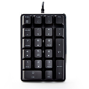 Qisan Mechanical Numeric Keypad Wireless Bluetooth Keypad Cherry MX Blue Switch 21 Keys Mini Numpad Portable Keypad Extended Layout Magicforce for for Financial Cashier Securities-Black