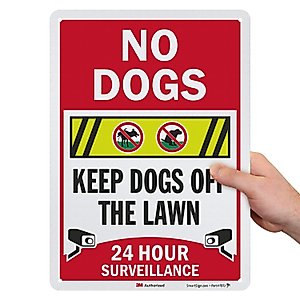SmartSign “No Dogs - Keep Dogs Off The Lawn, 24 Hour Surveillance” Sign | 10" x 14" 3M Engineer Grade Reflective Aluminum
