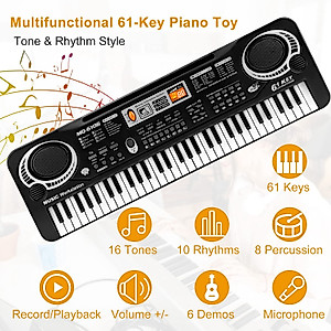 KOCASO Piano Keyboard 61 Keys Digital Music Electronic Keyboard Electric Piano Musical Instrument Kids Learning Keyboard with Microphone For Beginners Kids Girls Boys
