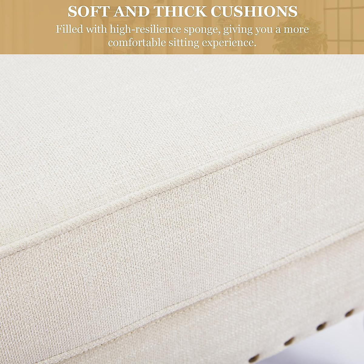 HUIMO Tufted Club Chair,Accent Chair with Lumbar Pillow, Upholstered Button Armchair, Linen Fabric Sofa Chairs for Bedroom, Living Room, Mid Century Modern with Studded Reading Chair Beige