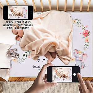 Twin Elephant Milestone Blanket Soft Premium Flannel Fleece Baby Monthly Milestone Blanket Personalized Photography Background Blankets Unisex Twin Gifts
