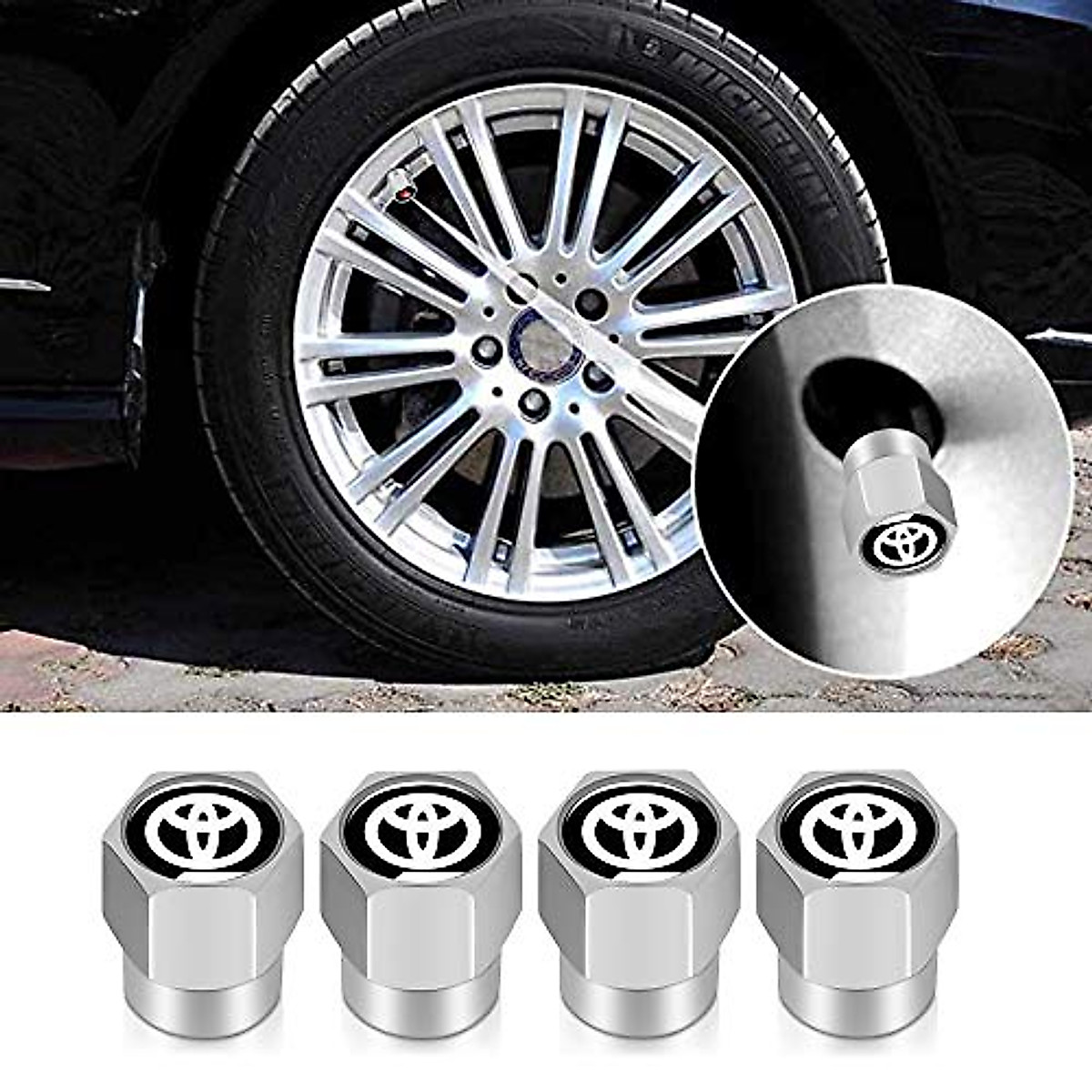 Tire Valve Stem Caps,Metal Air Valve Cap,Universal Stem Covers Compatible with Toyota Avalon Camry Prius Avalon Corolla RAV4 Highlander Styling Decoration Accessories,4 Pcs