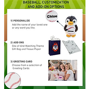 DolliBu Penguin Stuffed Animal with Baseball Plush - Soft Huggable Penguin, Adorable Playtime Plush Toy, Super Soft Plush Doll Animal Toy for Kids and Adults - 8 Inches