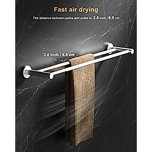 Adjustable Double Bath Towel Bar 23.6 to 42 Inch, ZUEXT Brush Nickel Finished Stainless Steel Towel Holder, Expandable Wall Mounted Towel Rail for Bathroom Kitchen Washroom,1" Tube Towel Rail Racks