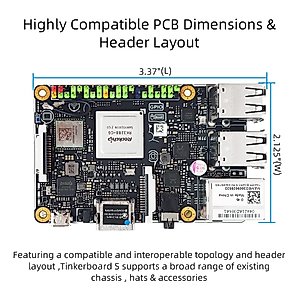 Tinker Board S R2.0 Single Board Computer RK3288 SoC 1.8GHz Quad Core CPU, 600MHz Mali-T764 GPU, 2GB LPDDR3 & 16GB eMMC Motherboard