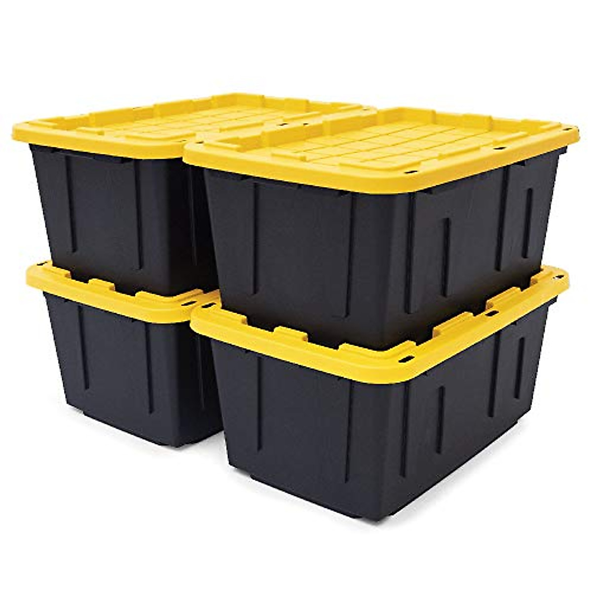 CX BLACK & YELLOW 27-Gallon Tough Storage Containers with Secure Snap Lid, Stackable, Extremely Durable, Nestable, 4 Pack