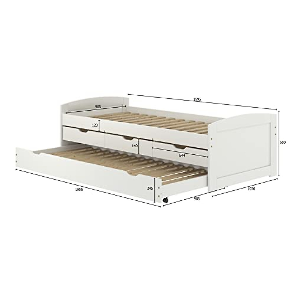 ADEPTUS Solid Wood Twin Day Bed with Trundle and Drawers