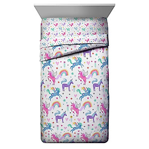 Jay Franco Unicorn Rainbow 4 Piece Twin Bed Set - Includes Comforter & Sheet Set - Super Soft Fade Resistant Microfiber