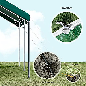 FINFREE Carport 10 x 20 ft Heavy Duty Carport with 4 Sandbags, Car Canopy for Auto, Boat & Market Stall, Adjustable Height from 9.5 ft to 11 ft,Green