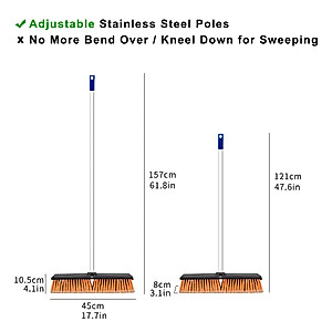 Floatant 18" Push Broom Heavy Duty Large Outdoor Sweeping Broom Wide Industrial Scrub Brush with Stiff Bristles Long Handle Commercial for Concrete Floor Shop, Garage, Warehouse, Street, Driveway