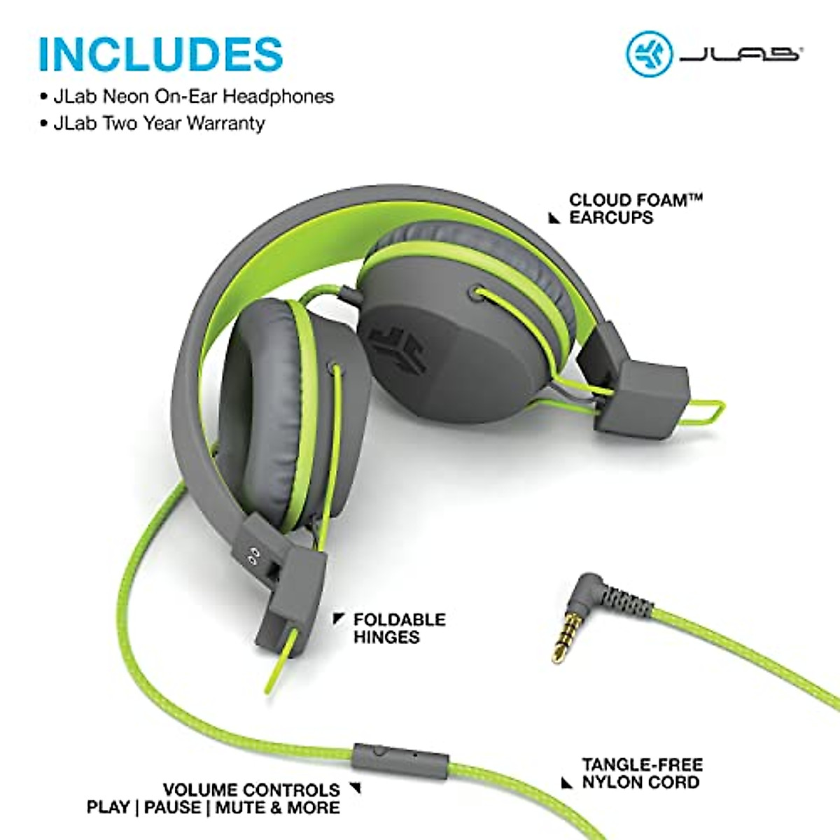 JLab Audio Neon Headphones On-Ear Feather Light, Ultra-plush Eco ...