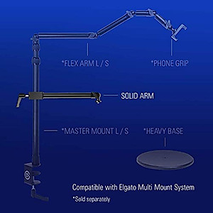Elgato Solid Arm, Holding Arm with Padded Clamp for easy Mounting and Adjusting of Lights, Cameras, and Microphones, for Streaming, Videoconferencing, and Studios