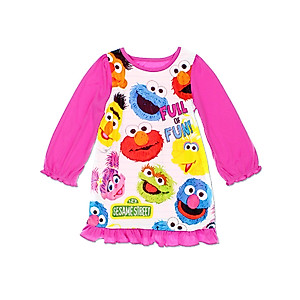 Sesame Street Toddler Girls Long Sleeve Nightgown Pajamas (2T, Pink/White)