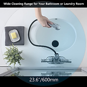 Besfelos Bathroom Faucet with Pull Out Sprayer, 4 Inch Centerset 3 Hole Faucet Utility Sink Faucet, 2 Handle Pull Out Faucet for Bathroom, Utility Sink or Laundry Tub, Chrome