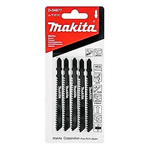 Makita 5 Piece - T Shank Wood Jigsaw Blades For Jig Saws - Fast & Straight Cuts For Soft Wood & PVC - 4" 8 TPI HCS Saw Blades