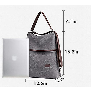 WECALF Women Multifunction Canvas Shoulder Bag, Convertible to Backpack or Crossbody Purse, Natural Fabric, Ideal for Traveling, Shopping, Schooling, Dating, Camping, Hiking, Working (grey)