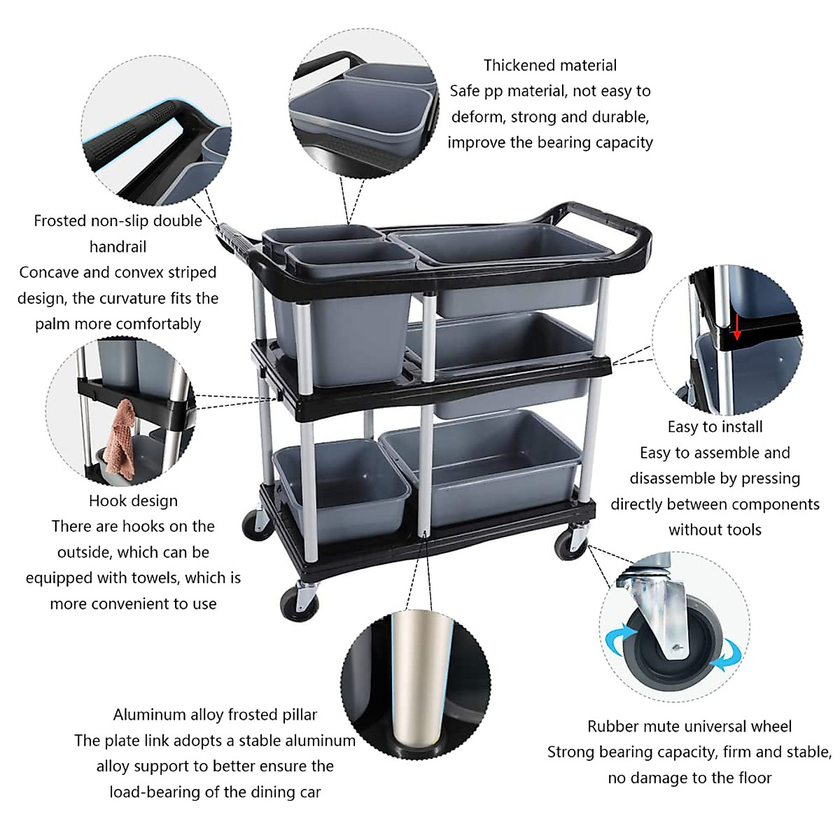 Storage Cart 3 Tier Heavy Duty Commercial Grade Utility Cart,Carts With Wheels,Multi-Function Mobile Shelving Unit Organizer for Hotel,Restaurant,Kitchen, Bedroom,Laundry Room( Size : 88*46.5*94 cm )