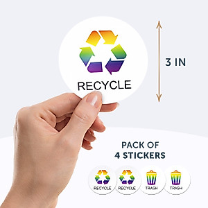 VBAP CORP Recycle Trash Bin Sticker - (Pack of 4) 3" Round Logo Sign Decal Labels Self-Adhesive Vinyl Laminated. Waterproof Indoor and Outdoor (Rainbow)…