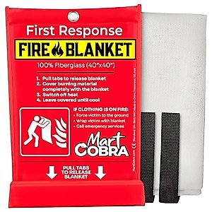 Mart Cobra Fire Blanket for Home Safety x1 Emergency Fire Blanket for Kitchen Fiberglass Fire Blankets Fireproof Blanket House Fire Safety Flame Retardant Fabric Home Safety Tarp Grease Spray