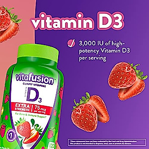 vitafusion Extra Strength Vitamin D3 Gummy, Strawberry Flavored Bone and Immune System Support (1) 120 Count