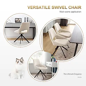 Zesthouse Modern Desk Chair No Wheels, Swivel Vanity Chair with Hollow Back, Armless Home Office Chair for Girls Women, Beige Linen Fabric Computer Task Chair for Bedroom