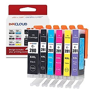 Compatible Ink Cartridges Compatible with Canon 280 281 PGI-280XXL CLI-281XXL for Canon PIXMA TR7520 TR8520 TS6120 TS6220 TS8120 TS8220 TS9120 Printer (PGBK/PB/BK/C/M/Y) 6 Pack